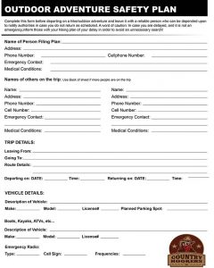Outdoor Adventure Safety Plan: Search and Rescue Form
